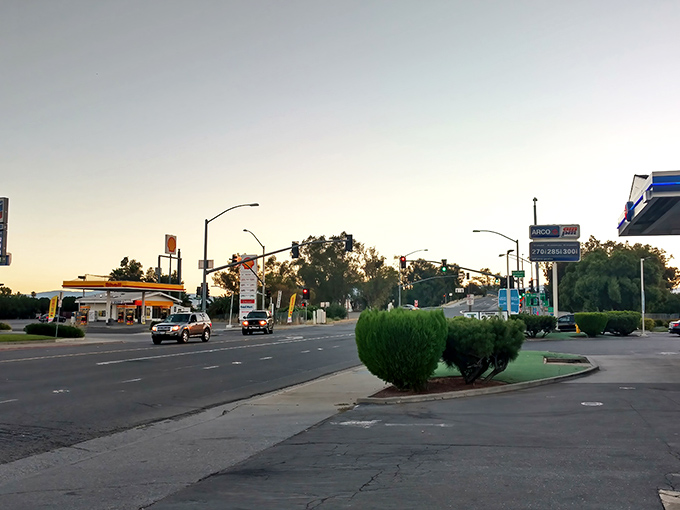 Desert mountains frame a town where gas prices don't require a second mortgage.