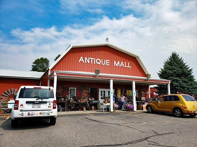 Red barn meets retail therapy in this picture-perfect slice of Wisconsin antique heaven.