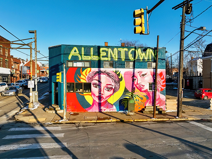 Colorful street art brightens Allentown's urban landscape, reflecting the vibrant yet affordable culture that thrives here.