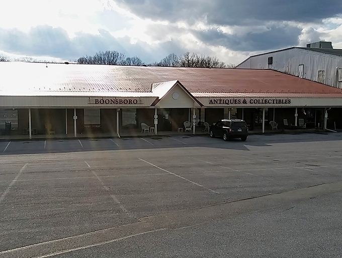 Where yesterday's treasures find tomorrow's homes. Auction Square's charming exterior hints at the vintage wonders waiting inside.