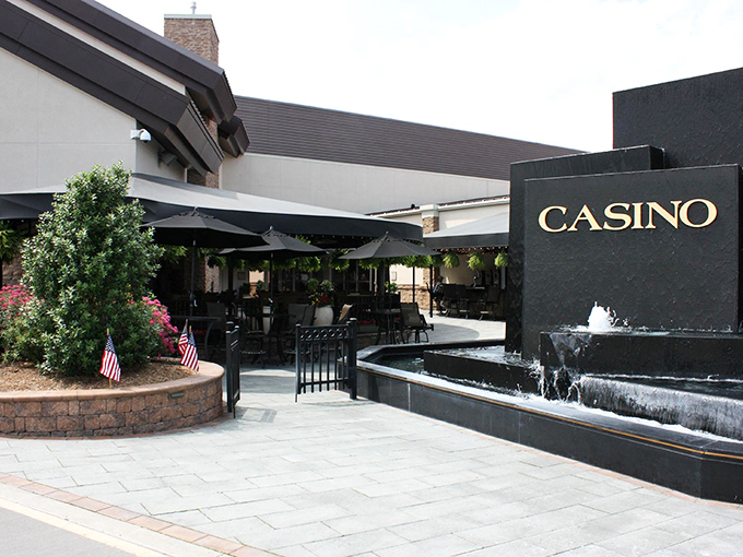 That elegant entrance at Bonz sets the stage for serious steakhouse sophistication in Harrington.