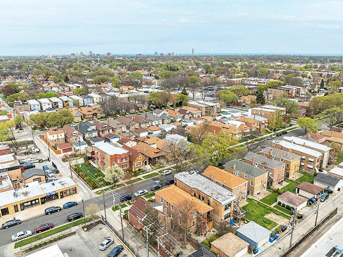From above, Calumet City reveals its well-planned neighborhoods where $300K buys comfortable homes with generous yards.