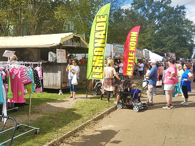 Colorful flags wave like carnival banners, beckoning treasure hunters to explore every amazing booth.