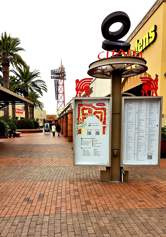 Palm trees and string lights create the perfect "shop till sunset" atmosphere for dedicated bargain hunters.