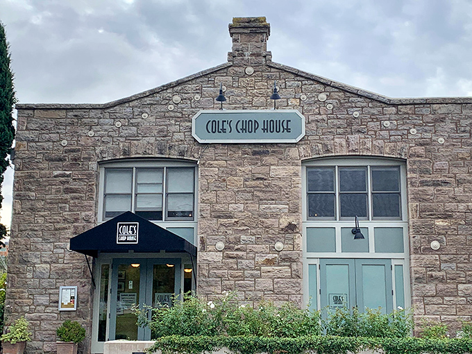 Classic steakhouse architecture in America's premier wine region - where grape meets grain-fed beef in perfect harmony.