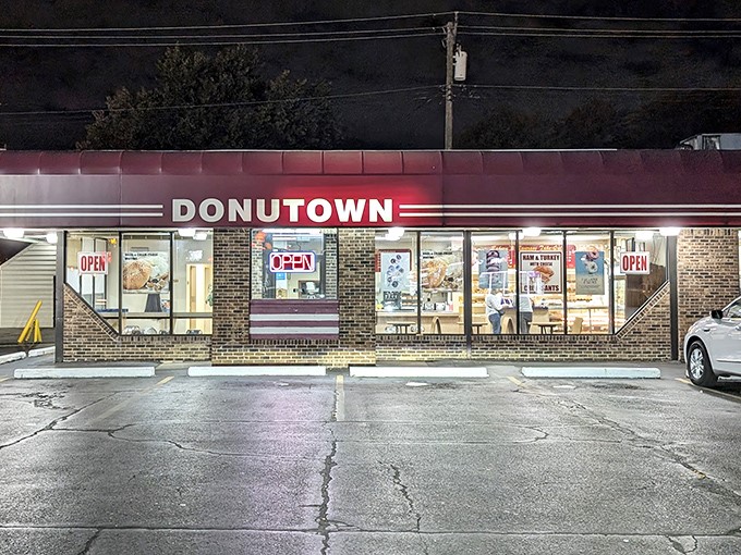 Even on a rainy day, Donutown's parking lot fills with devotees seeking that perfect glazed moment.