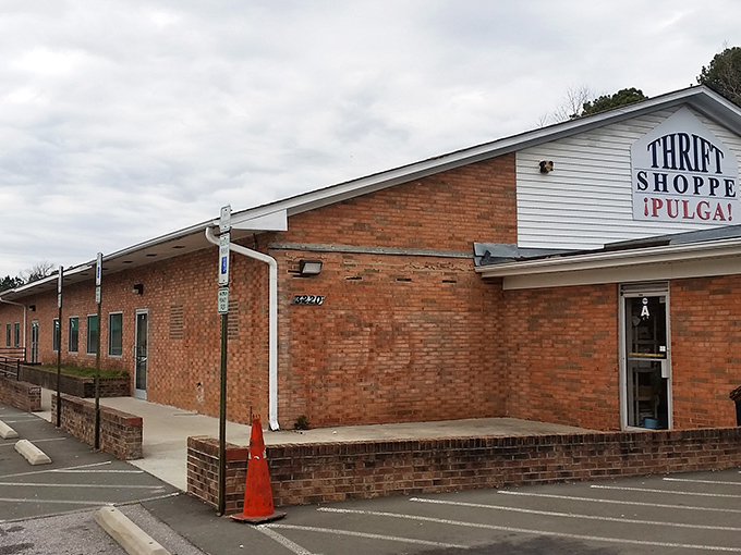 Clean lines and clear windows reveal a thrift store that takes organization as seriously as savings.