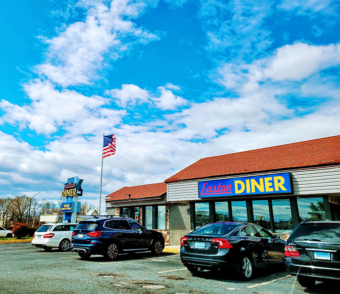 Eastern Shore elegance meets diner practicality. Easton Diner proudly flies the flag while keeping coffee cups eternally full.