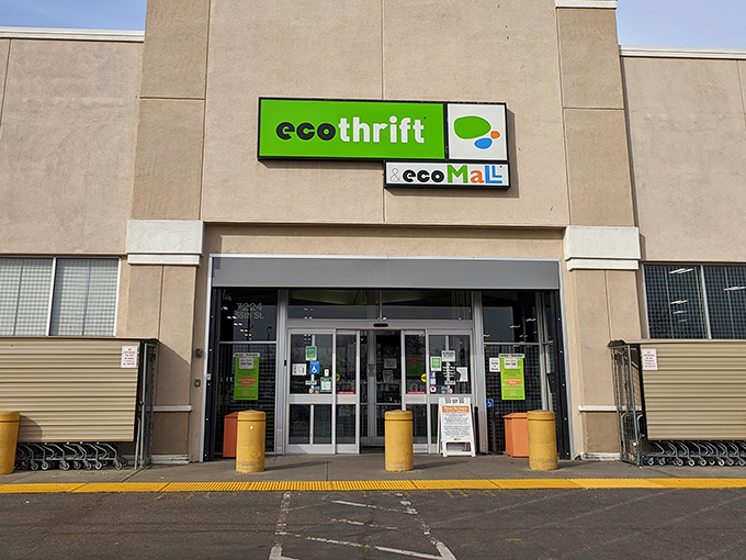 Simple and spacious, Eco Thrift's entrance welcomes bargain hunters with the promise of 45,000 square feet of pre-loved possibilities.