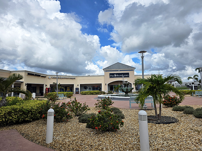That Polo Ralph Lauren storefront stands ready like a preppy fortress of fantastic deals.