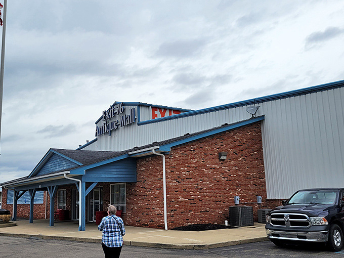The blue trim frames this treasure trove perfectly, like a picture window into yesterday. Even the clouds seem to approve!