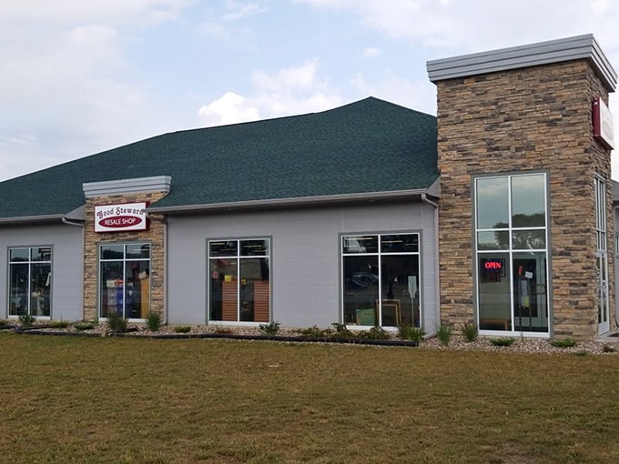 The modern exterior of Good Steward belies the vintage treasures within&mdash;like finding your grandmother's china pattern at prices that won't break the bank.