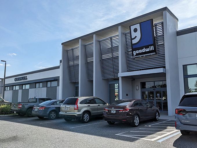 Professional presentation and that familiar blue logo promise organized bargains and quality finds inside.