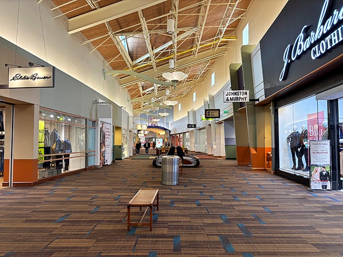 Modern mall corridors stretch endlessly, promising discoveries around every corner for patient shoppers willing to explore.