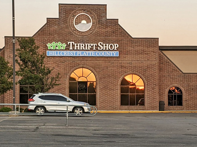 Sunset lighting makes this brick beauty glow, welcoming evening shoppers to discover tomorrow's treasures today.