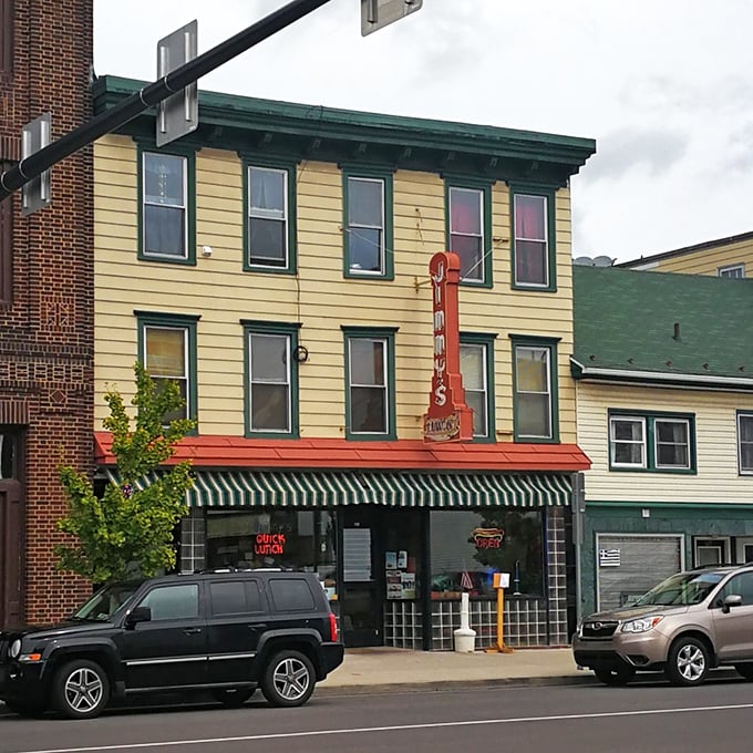 The striped awning and vintage sign scream "We've been here forever because we're that good." Jimmy's is where hot dog memories are made and revisited.