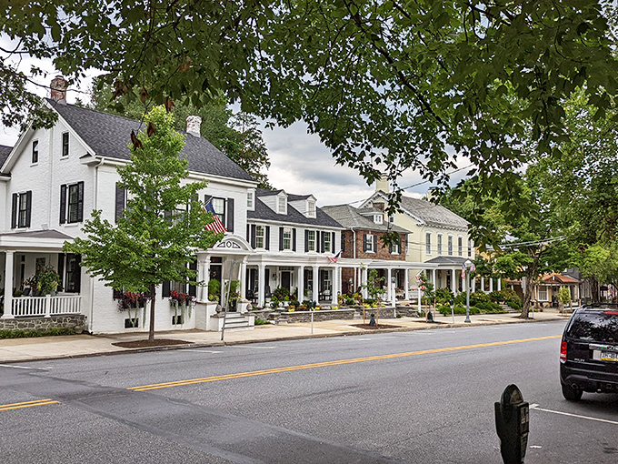 White colonial homes with perfect porches line Lititz's main street – the kind of place where rocking chairs are still in regular use.