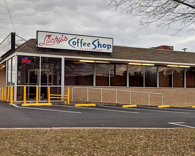 Classic diner architecture with modern touches, where coffee shop meets full-service comfort food destination perfectly.