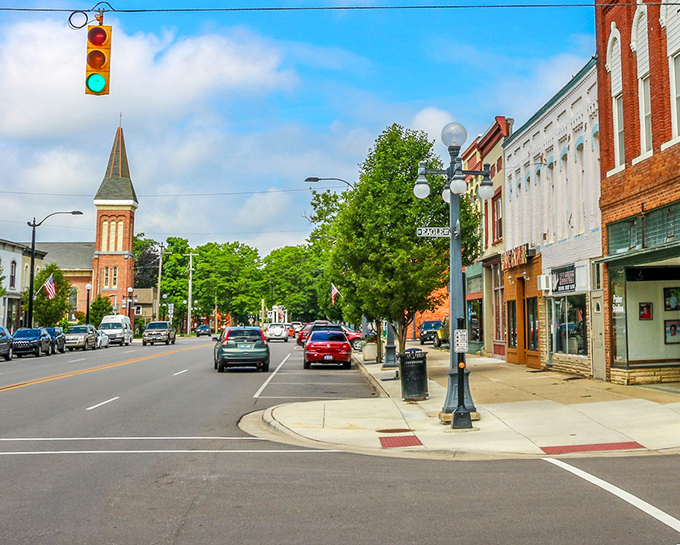 The stately church spire watches over Marshall's charming main street. Time moves differently here&mdash;and that's exactly the point.