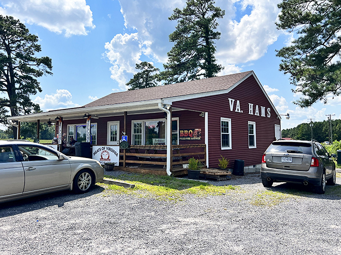 This charming red building houses meat magic. VA Hams on the side tells you everything you need to know about sandwich excellence.