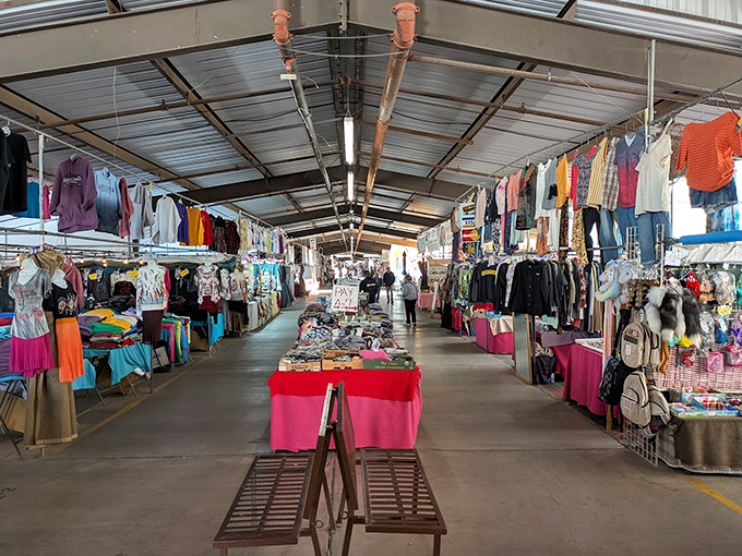 The symmetry of Mesa Market's covered walkways creates a shopper's paradise. Like bowling lanes, but the prize is vintage finds!