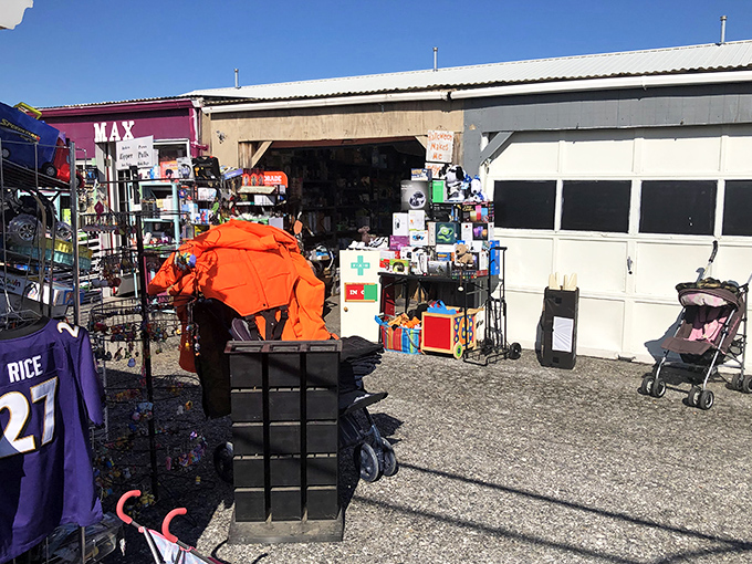 Outdoor shopping meets small-town charm where vendors arrange their displays with obvious pride and care.