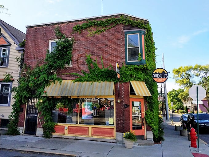 That corner spot where brick, ivy, and sandwich perfection create the ultimate Detroit culinary landmark.
