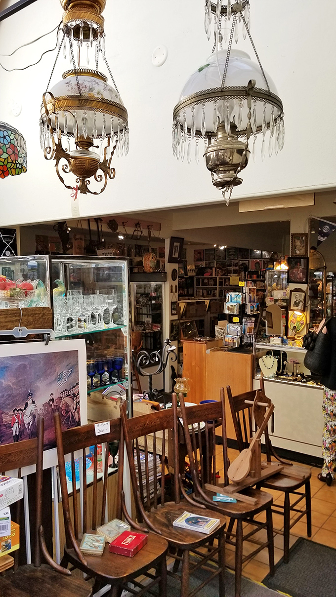 Crystal chandeliers cast magical light over treasures that sparkle with vintage charm.