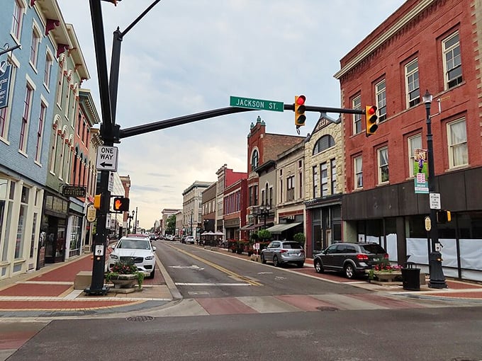 Tree-lined streets create natural canopies over sidewalks perfect for afternoon strolls and window shopping. 