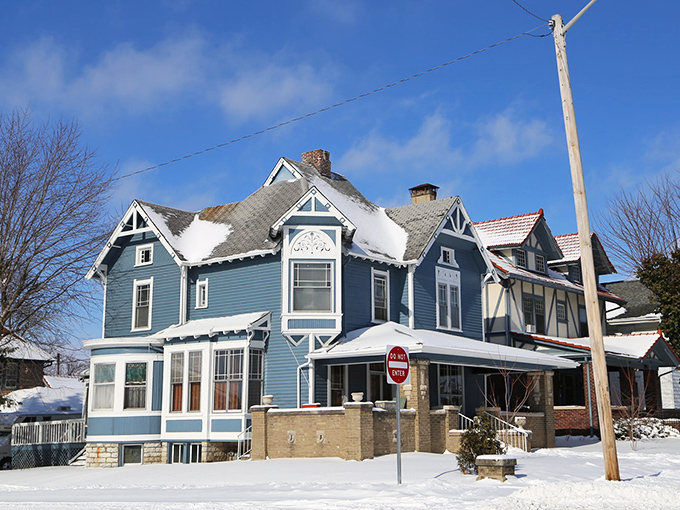 Victorian homes line quiet streets where front porches still serve as neighborhood gathering spots for evening conversations.