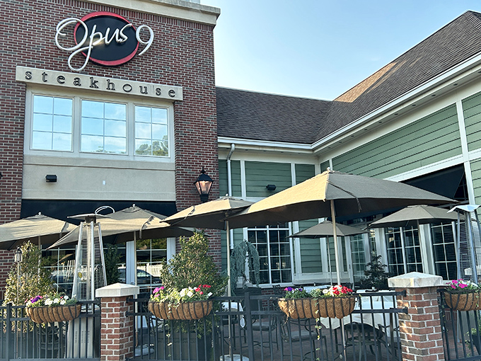 Patio dining perfection! Flowers bloom while steaks sizzle at this Williamsburg haven for meat lovers.