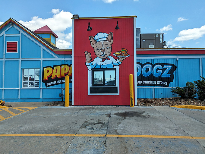 With its cartoon dog chef logo and colorful exterior, Papa Dogz signals that hot dogs don't have to be serious to be seriously delicious.