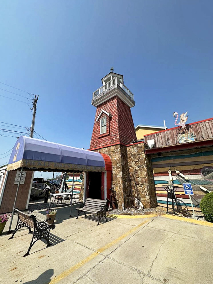 Part maritime museum, part seafood paradise. Pickle Bill's colorful exterior hints at the treasure trove of oceanic delights waiting inside.