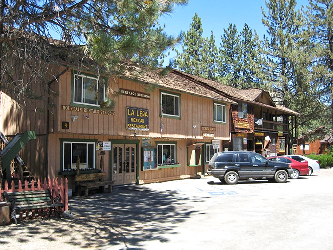 Wooden storefronts nestled among towering pines &ndash; Pine Mountain Club's version of a shopping mall beats any city center.