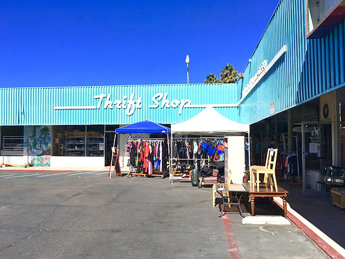 Outdoor displays hint at the treasures within this coastal gem. The Rancho Coastal Thrift Shop turns shopping into an act of kindness.