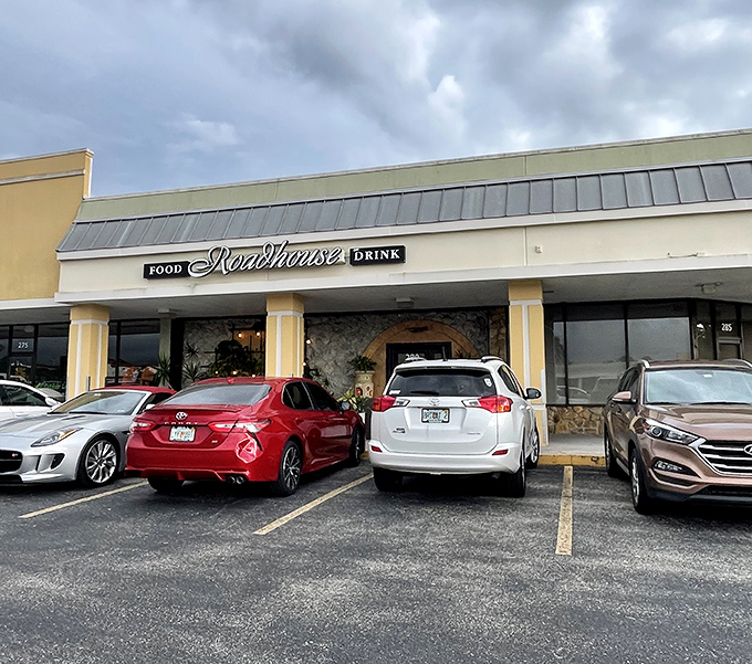 The cars are lined up like hungry diners! Roadhouse Cafe might look unassuming, but those in-the-know are already queuing for their beef fix.