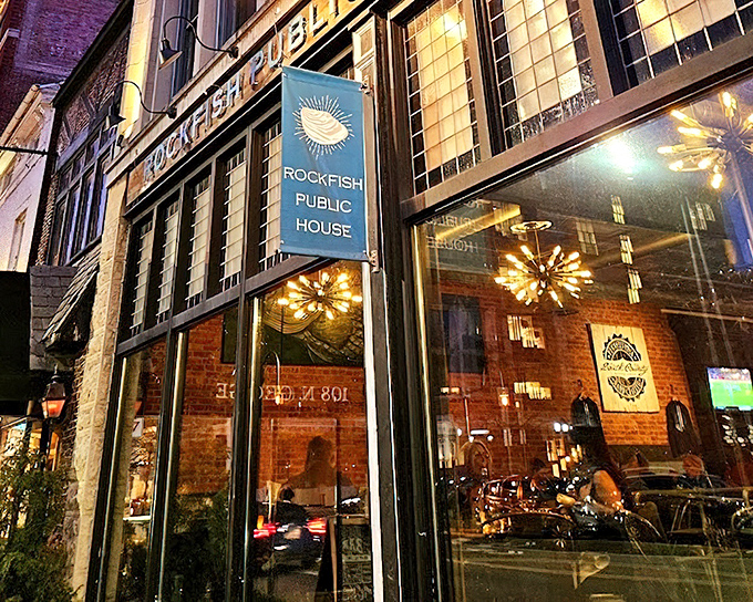 Evening lights illuminate a seafood lover's paradise where urban sophistication meets down-home Pennsylvania fishing village charm.