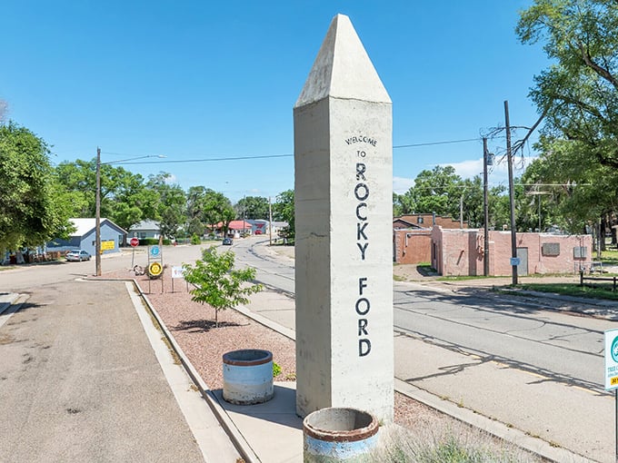 Rocky Ford's welcoming obelisk stands like a friendly exclamation point at the town's entrance.