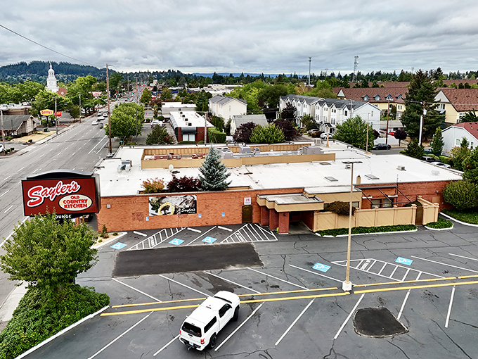 That vintage sign and timeless architecture promise steaks bigger than your dinner plate dreams.