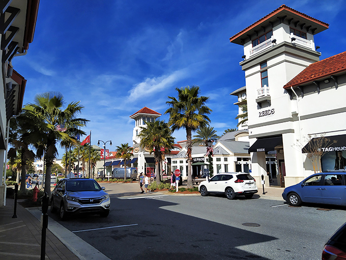 Palm trees and discounts as refreshing as ocean spray. Shopping paradise with a side of vacation atmosphere.