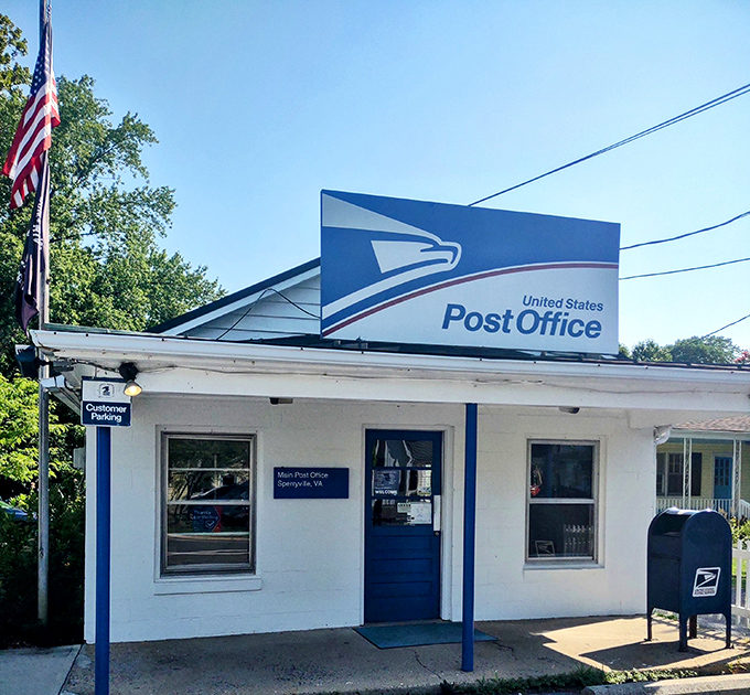 The Sperryville Post Office: smaller than my first apartment but delivering big-time charm with that blue-and-white Americana realness.