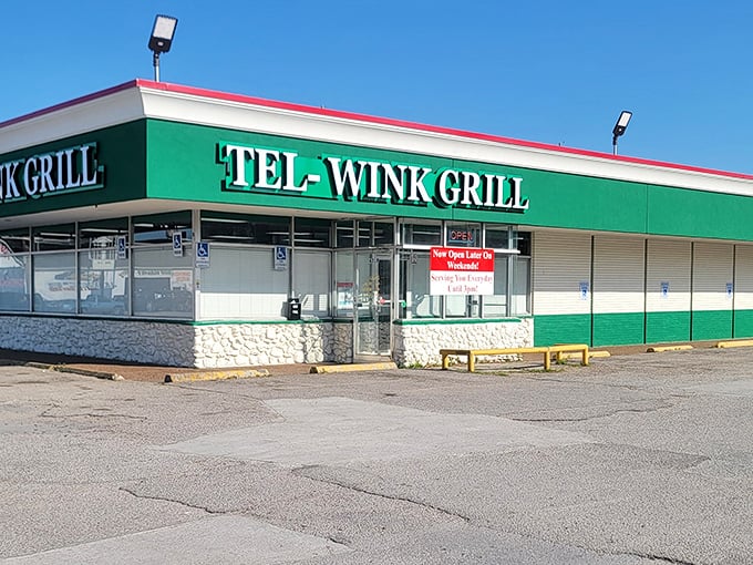 The green and white exterior of Tel-Wink Grill hides a world of breakfast magic within.