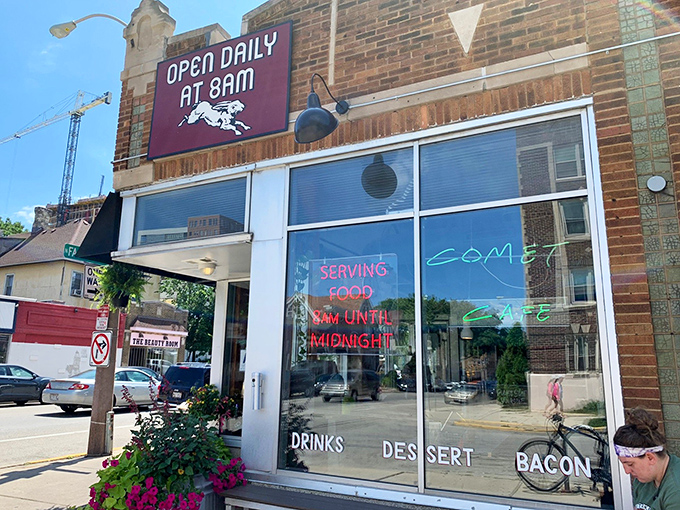 Morning, noon, or midnight&mdash;the Comet Cafe's storefront promises breakfast whenever you need it. Those plants outside are just waiting for you.