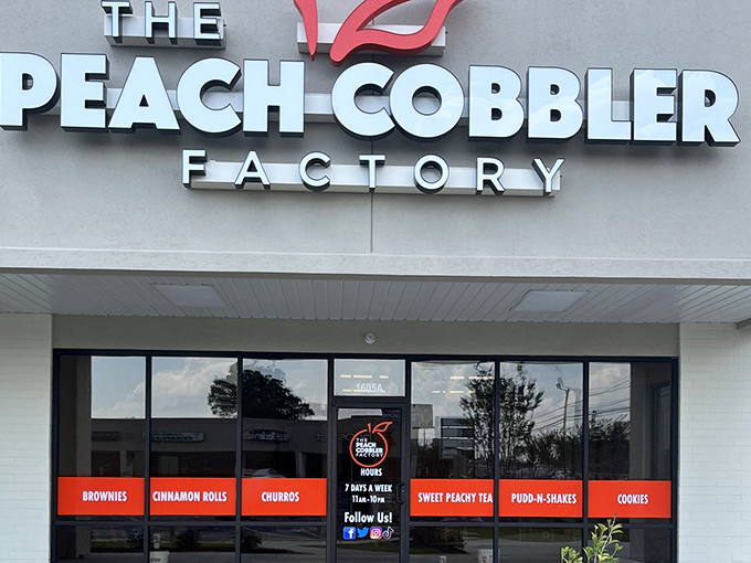 Day or night, this modern dessert shop's clean lines and bright signage promise a peachy treat worth every calorie.