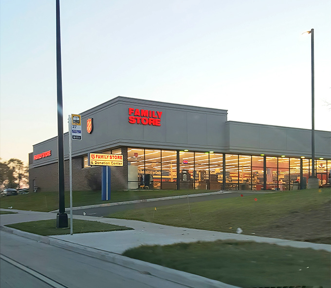 Evening light illuminates a store that's been helping families stretch their dollars for generations.
