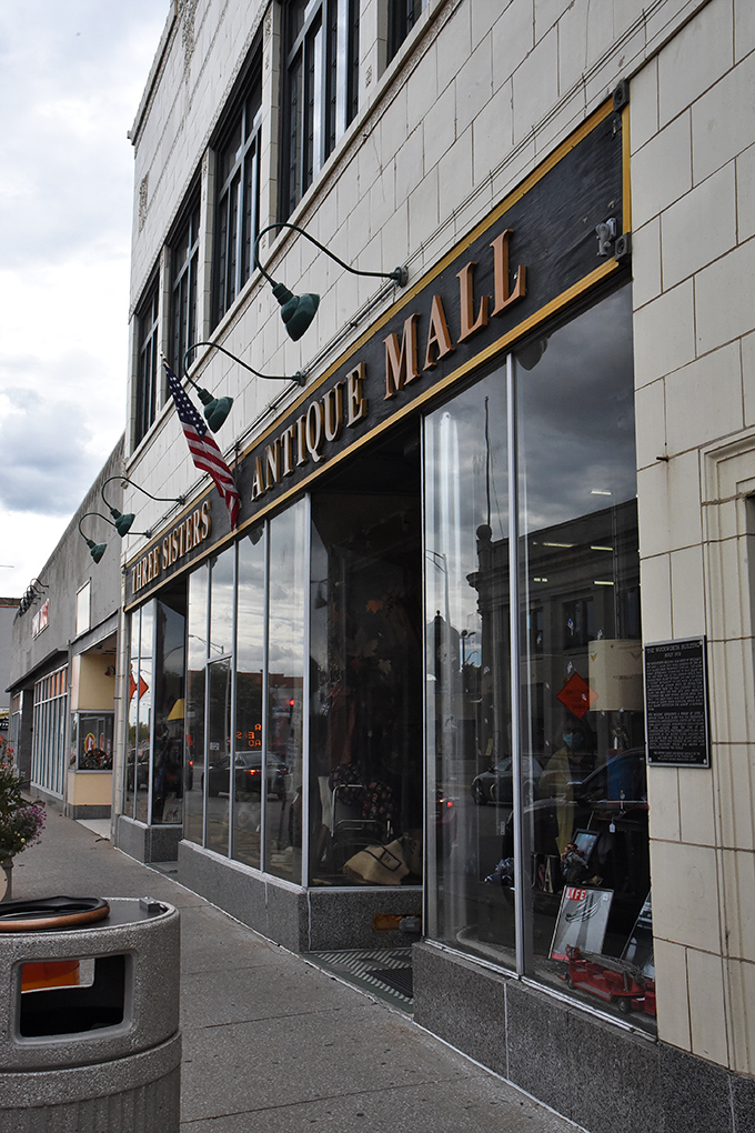 Those green lamps illuminate more than just a sign&mdash;they light the way to multiple floors of vintage wonderland.