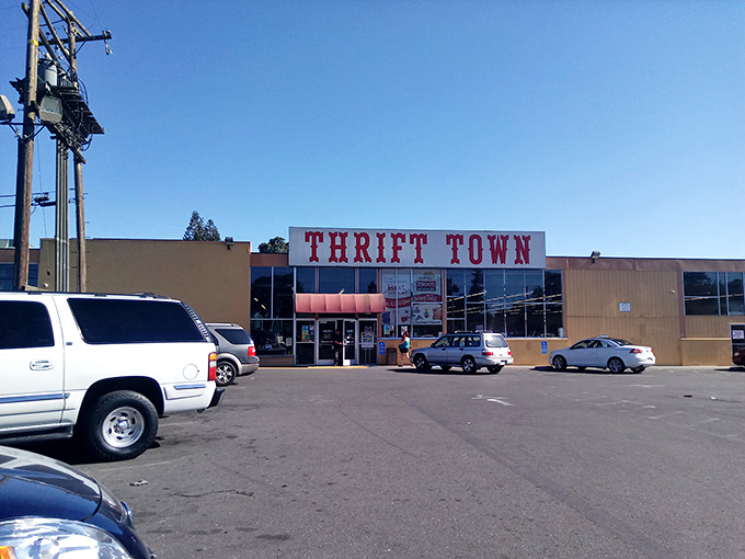 Under that bright blue sky, Thrift Town stands ready for another day of connecting people with unexpected treasures.