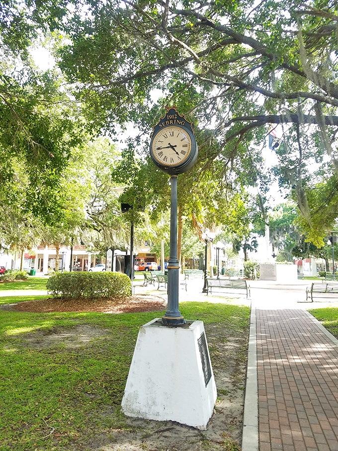 This 1912 street clock keeps perfect time for a town where punctuality means showing up when you're ready.