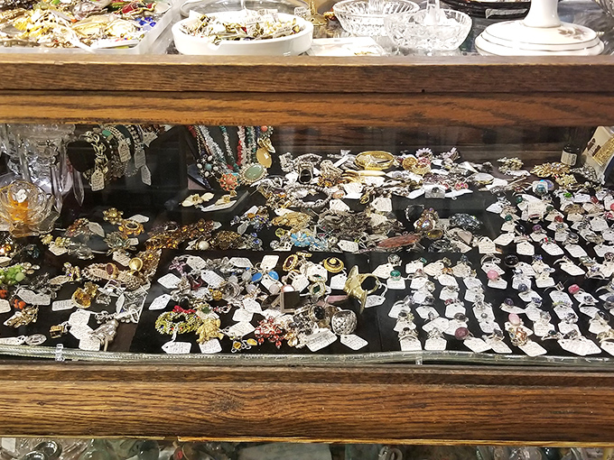 Jewelry that tells stories of proms, weddings, and fancy nights out from decades past. Each brooch contains at least three family secrets and one declaration of love.