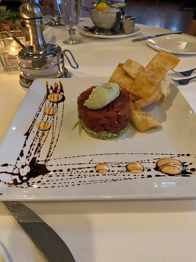 Tuna tartare that's dressed better than most people at the Oscars, with artistic sauce flourishes that would make Jackson Pollock jealous.